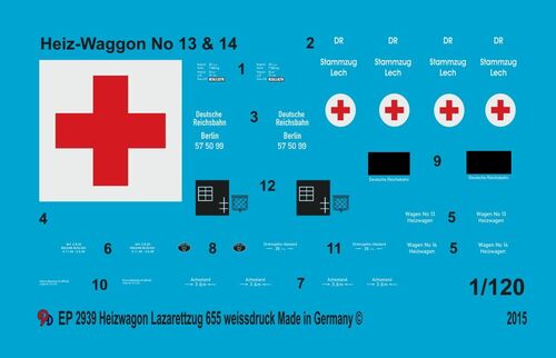 Peddinghaus-Decals 2939 Markings For Heating Wagon For The German Ambulance Train 655