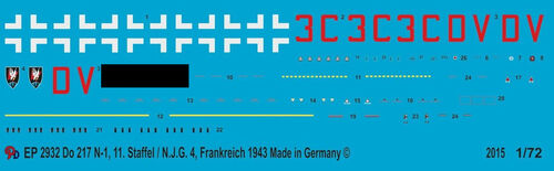 Peddinghaus-Decals 2932 Markings For Do 217 N-1, 11. Staffel/N.J.G. 4, France 1943