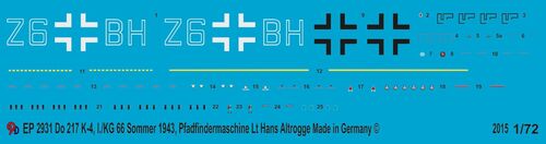Peddinghaus-Decals 2931 Markings For Do 217 K-1, I./KG 66, Summer 1943, Pathfinder Machine Lt. Hans Altrogge
