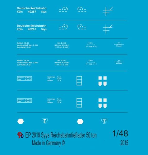 Peddinghaus-Decals 2919 Markings For Verlinden 50 Ton Reichsbahn Flat