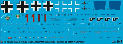 Peddinghaus-Decals 2315 Fw 190 A-8 2./JG 54 Lt Hans Dortenmann, France, Villacoublay, June 1944