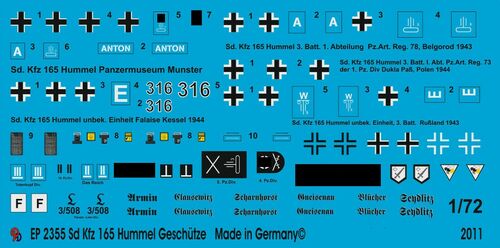 Peddinghaus-Decals 2355 SD. Fz 165 Hummel Gun Markings
