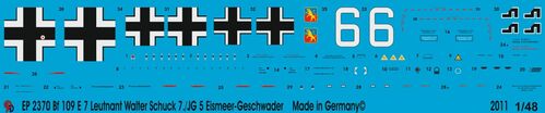 Peddinghaus-Decals 2370 Bf 109 E-7 Lt. Walter Schuck 7./JG 5 Arctic Ocean Squadron