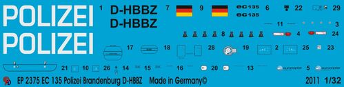 Peddinghaus-Decals 2375 EC 135 Police Helicopter Brandenburg D-HBBZ