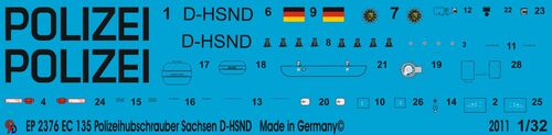 Peddinghaus-Decals 2376 EC 135 Police Helicopter Sachsen D-HSND