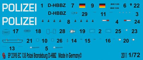 Peddinghaus-Decals 2395 EC 135 Police Helicopter Brandenburg D-HBBZ