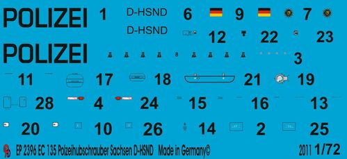 Peddinghaus-Decals 2396 EC 135 Police Helicopter Sachsen D-HSND