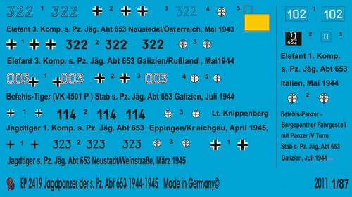 Peddinghaus-Decals 2419 Hunting Tanks Of The s. Pz. Abt 653 1944-1945