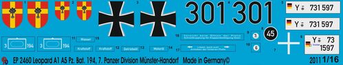 Peddinghaus-Decals 2460 Leopard A1 A5 Pz. Bat 194 7. Armored Division Münster-Handorf