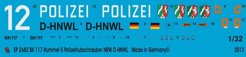 Peddinghaus-Decals 2682 BK 117 Hummel 5 Police Helicopter NRW