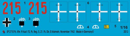 Peddinghaus-Decals 2710 Pz. Kfw. IV Ausf. F2, Pz. Reg. 5, 21. Pz. Div. El Alamein, November 1942