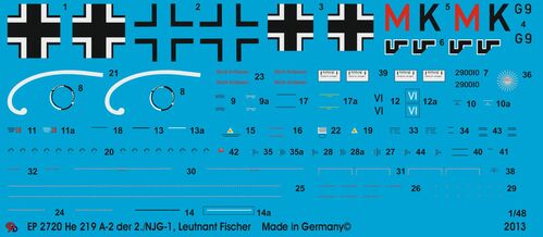 Peddinghaus-Decals 2720 He 219 A-2 2/NJG 1 Lt. Fischer