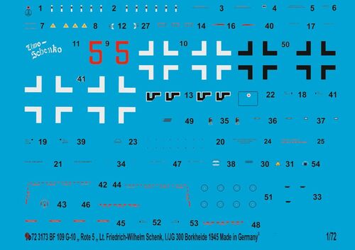 Peddinghaus-Decals 3173 Bf 109 G-10 "Red 5" Lt. Friedrich Wilhelm Schenck, I./JG 300 Borkheide 1945