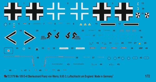 Peddinghaus-Decals 3179 Me 109 E-4 Oberleutnant Franz Von Werra, II/JG 3, Battle Of Britain