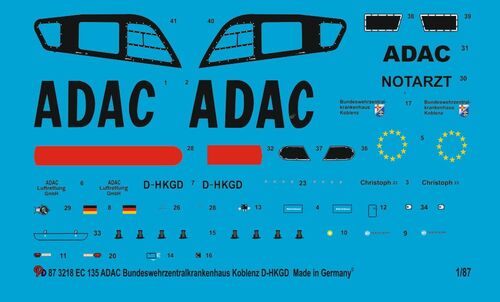 Peddinghaus-Decals 3218 EC 135 ADAC Army Hospital Koblenz