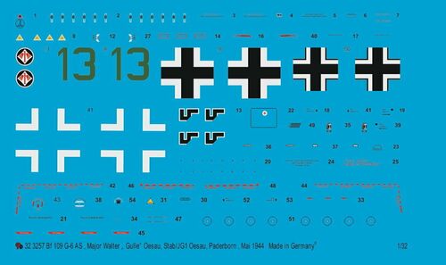 Peddinghaus-Decals 3257 Bf 109 G-6 AS Major Walter "Gulle" Oesau, Stab/JG1 Oesau, Paderborn, May 1944