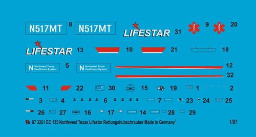 Peddinghaus-Decals 3261 EC 135 Northwest Texas Lifestar Rescue Helicopter