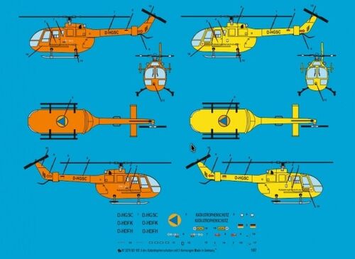 Peddinghaus-Decals 3278 Bo 105 s Rescue Helicopter Of The Basic German Air Rescue With Three Different Codes