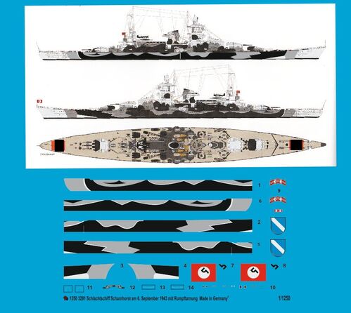 Peddinghaus-Decals 3291 Battleship Scharnhorst 6. September 1943 With Body Camouflage