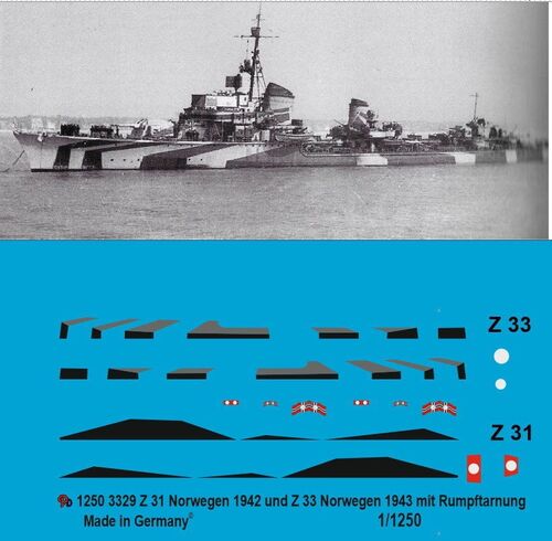 Peddinghaus-Decals 3329 German Destroyers DKM Z31 And Z33 Norway 1943 With Body Camouflage