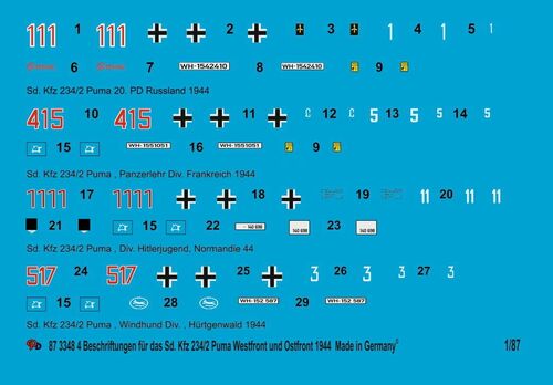 Peddinghaus-Decals 3348 4 Sd. Kfz 234/2 Puma, Western Front And Eastern Front 1944