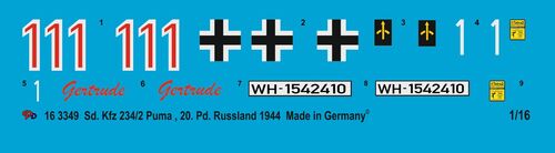 Peddinghaus-Decals 3349 Sd. Kfz 234/2 Puma, 20. Tank Division, Russia 1944
