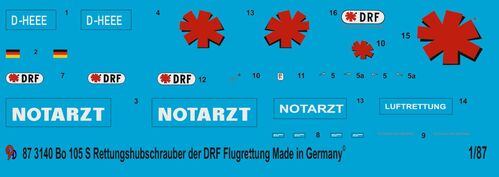Peddinghaus-Decals 3140 Bo 105 s Rescue Helicopter Of The German DRF Recue Flight d