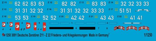Peddinghaus-Decals 3091 German Destroyers Z11-Z22 Pre War And War Time Markings