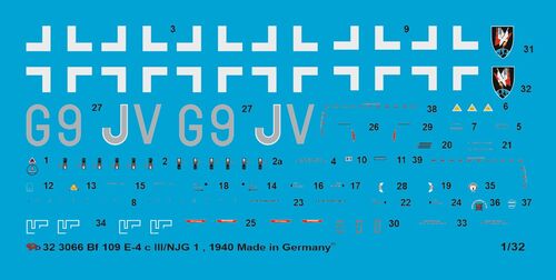 Peddinghaus-Decals 3066 Bf 109 E-4 c, III/NJG1 Germany 1940