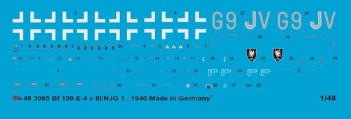 Peddinghaus-Decals 3065 Bf 109 E-4 c, III/NJG1 Germany 1940