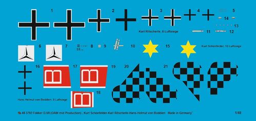 Peddinghaus-Decals 3792 Fokker D.VII OAW Mid Production Kurt Schönfelder - Hans Helmut Von Boddien - Karl Ritscherel