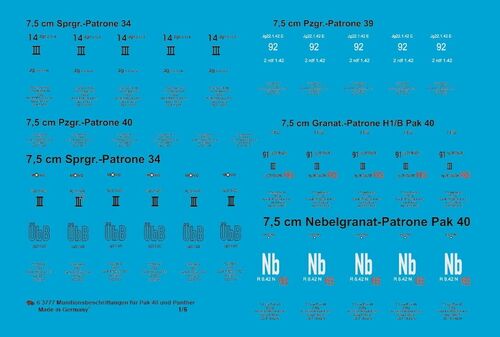 Peddinghaus-Decals 3777 Ammunition Markings For Pak 40 And Panther