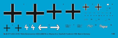 Peddinghaus-Decals 3771 LVG C. VI FA 7 Factory/Serial Number 4352 And 4802/18, Lt. Weymar And Lt. Haselhoff, France 1918