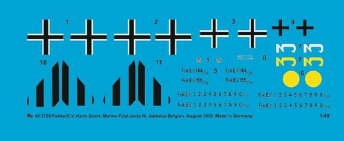 Peddinghaus-Decals 3750 Fokker E.V Hans Goerth, Marine-Feld-Jasta III, Jabbeke-Belgium, August 1918