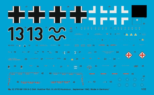Peddinghaus-Decals 3753 Bf 109 G-2 Oblt. Günther Rall 8./JG 52 Caucasus Sept. 1942