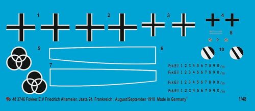 Peddinghaus-Decals 3746 Fokker E.V Friedrich Altemeier, Jasta 24, France, August/September 1918