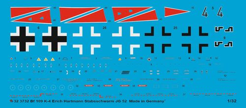 Peddinghaus-Decals 3732 Bf 109 K-4 Erich Hartmann, Stabsschwarm JG 52 1944