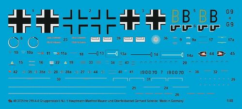 Peddinghaus-Decals 3725 He 219 A-0 Gruppenstab I./N.J.1 Hauptmann Manfred Mauer And Oberfeldwebel Gerhard Scheibe
