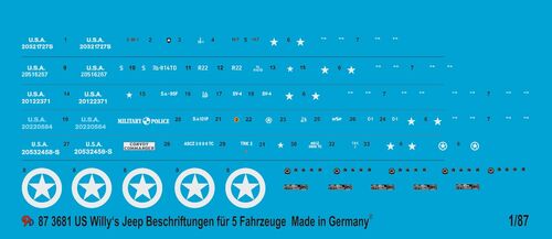 Peddinghaus-Decals 3681 US Military Willy's Jeep Markings For 5 Jeeps