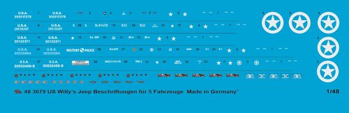 Peddinghaus-Decals 3679 US Military Willy's Jeep Markings For 5 Jeeps