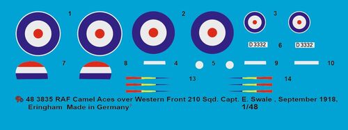 Peddinghaus-Decals 3835 Sopwith Camel RAF Capt. E. Swale No Sqd 210, Western Front, September 1918 Eringham