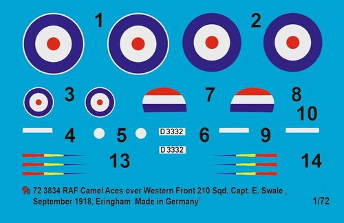 Peddinghaus-Decals 3834 Sopwith Camel RAF Capt. E. Swale No Sqd 210, Western Front, September 1918 Eringham