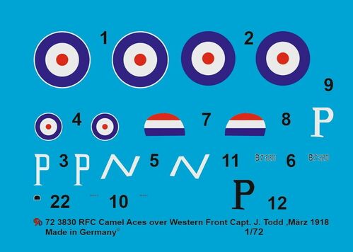 Peddinghaus-Decals 3830 Sopwith Camel RFC Capt. J. Todd, No 70 Sqn, Western Front, March 1918