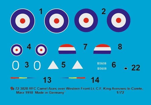 Peddinghaus-Decals 3828 Sopwith Camel RFC Lt. CF King, No 43 Sqn, Western Front Avesnes-le Comte, March 1918