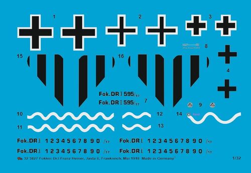 Peddinghaus-Decals 3827 Fokker Dr.I Franz Hemer, Jasta 6, France, May 1918