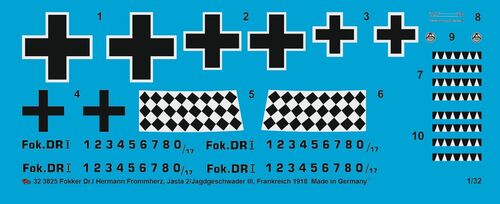 Peddinghaus-Decals 3825 Fokker Dr. I Hermann Frommherz, Jasta 2/Fighter Squadron III, France, 1918