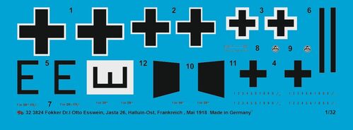 Peddinghaus-Decals 3824 Fokker Dr.I Otto Esswein, Jasta 26, Halluin-Ost, France, May 1918