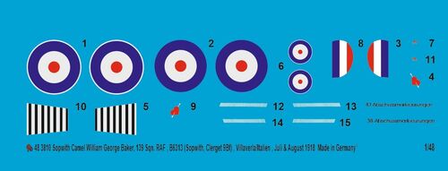 Peddinghaus-Decals 3810 Sopwith Camel William George Barker, 139 Sqn. RAF, bB6313, (Sopwith, Clerget 9Bf) Villaverla/Italy July/August 1918
