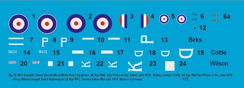 Peddinghaus-Decals 3811 Sopwith Camel Gerald Alfred Birks/Peter Carpenter, Sidney Joseph Cottle-Percy Wilson/Josef Eskill Hallonquist