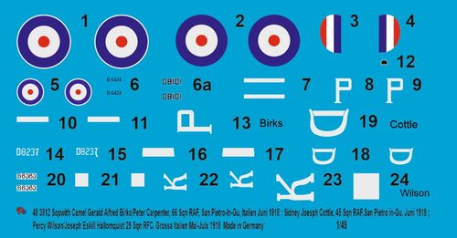 Peddinghaus-Decals 3812 Sopwith Camel Gerald Alfred Birks/Peter Carpenter, Sidney Joseph Cottle-Percy Wilson/Josef Eskill Hallonquist
